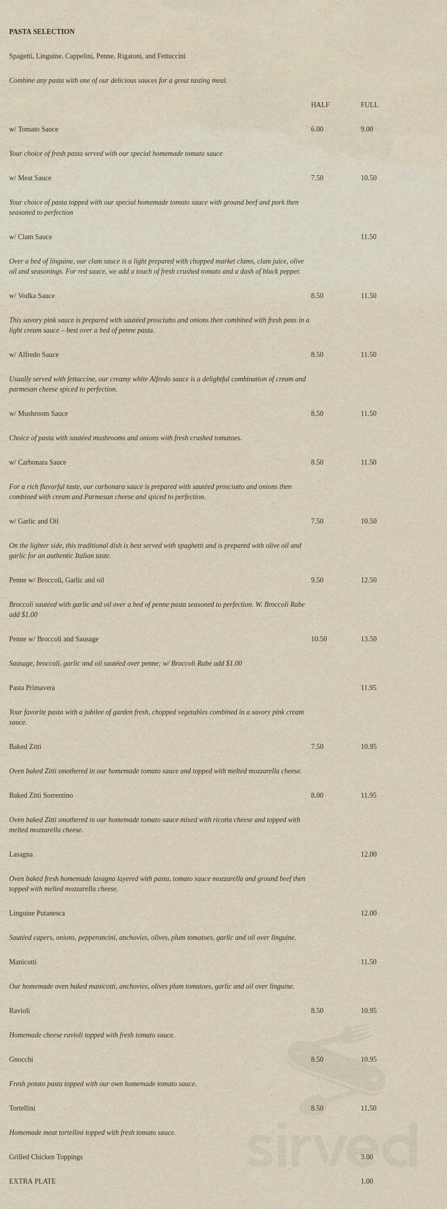 Pelham Pizza menu in Village of Pelham, New York, USA