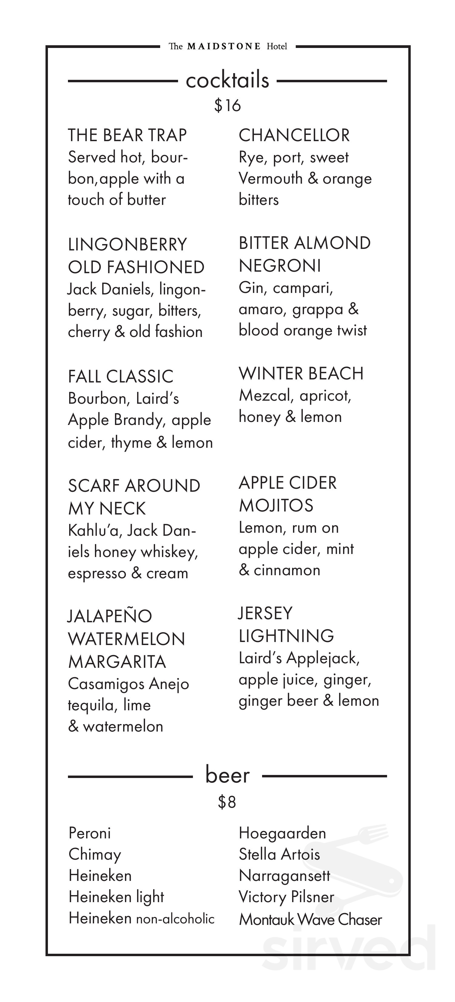 The Maidstone menus in East Hampton, New York, United States