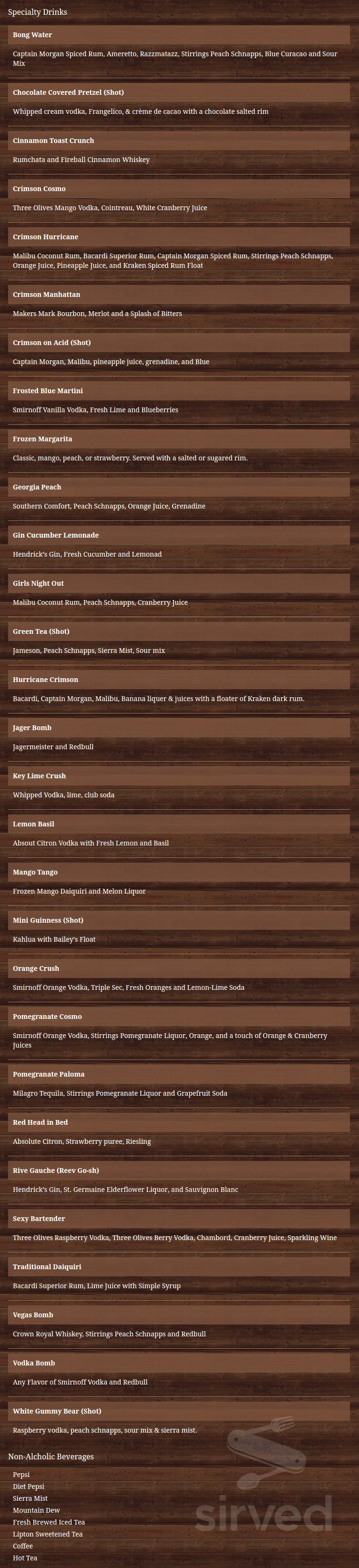 Menu for Crimson American Grill in York, PA | Sirved