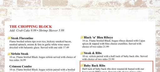 Menu for Crimson American Grill in York, PA | Sirved