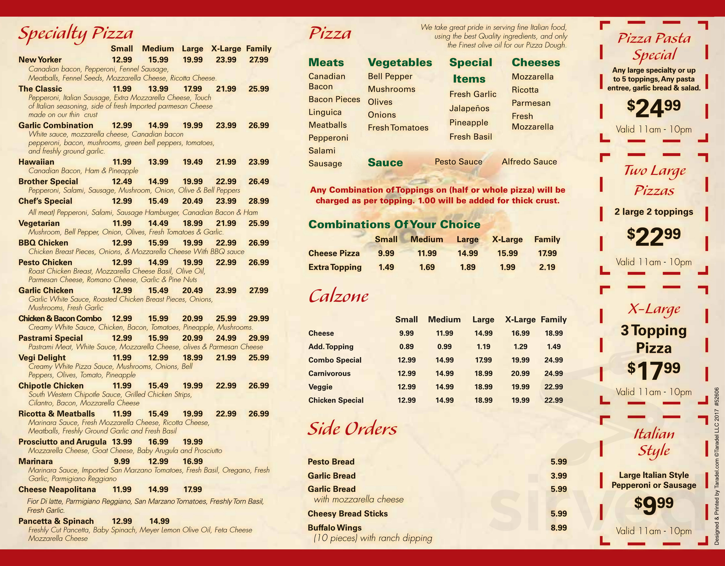 Italian Brothers Pizza & Pasta menu in Citrus Heights, California, USA