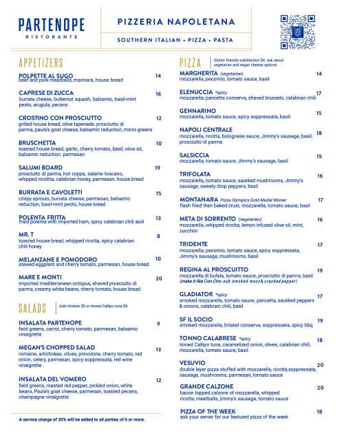 Partenope Ristorante menu in Dallas, Texas, USA