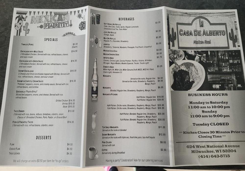 La Casa de Alberto menu in Milwaukee, Wisconsin, USA