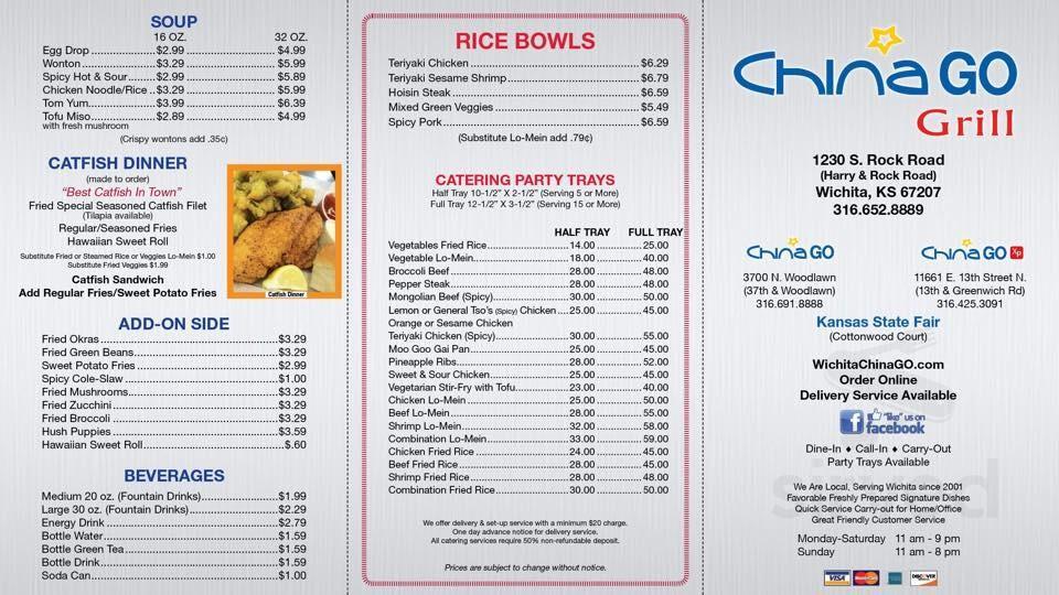 China Go menu in Wichita, Kansas, USA