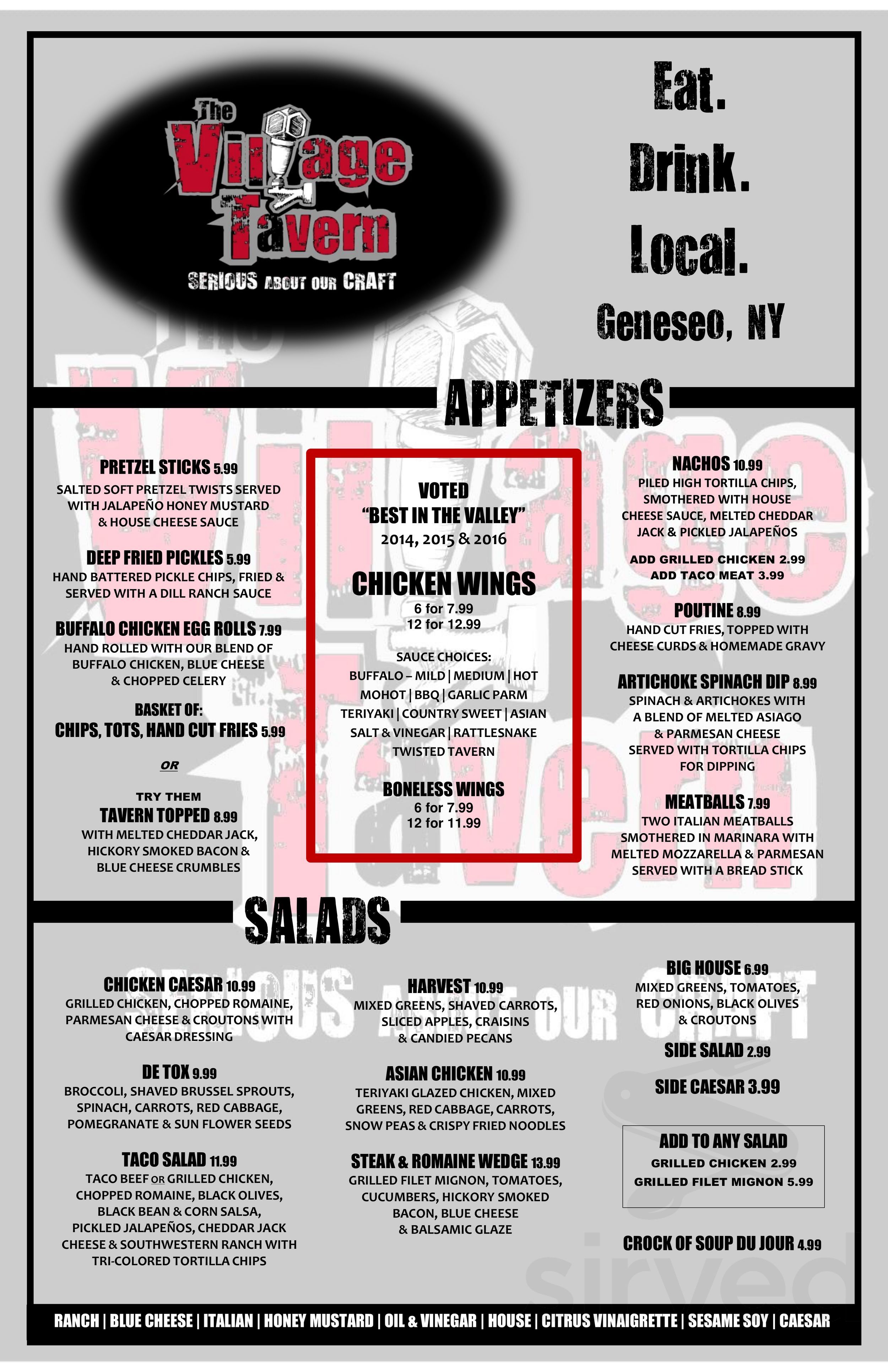 Village Tavern menus in Geneseo, New York, United States