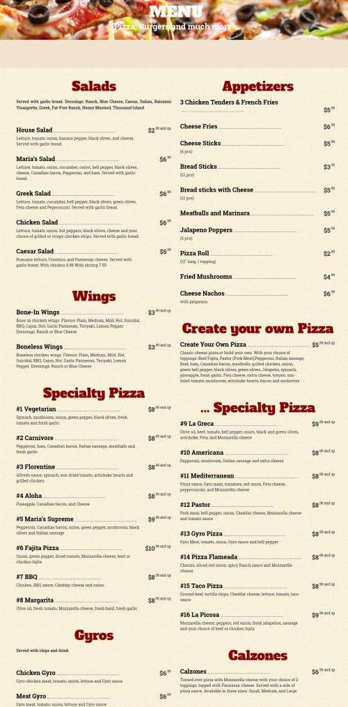Maria's Pizza & Burgers menu in Katy, Texas, USA