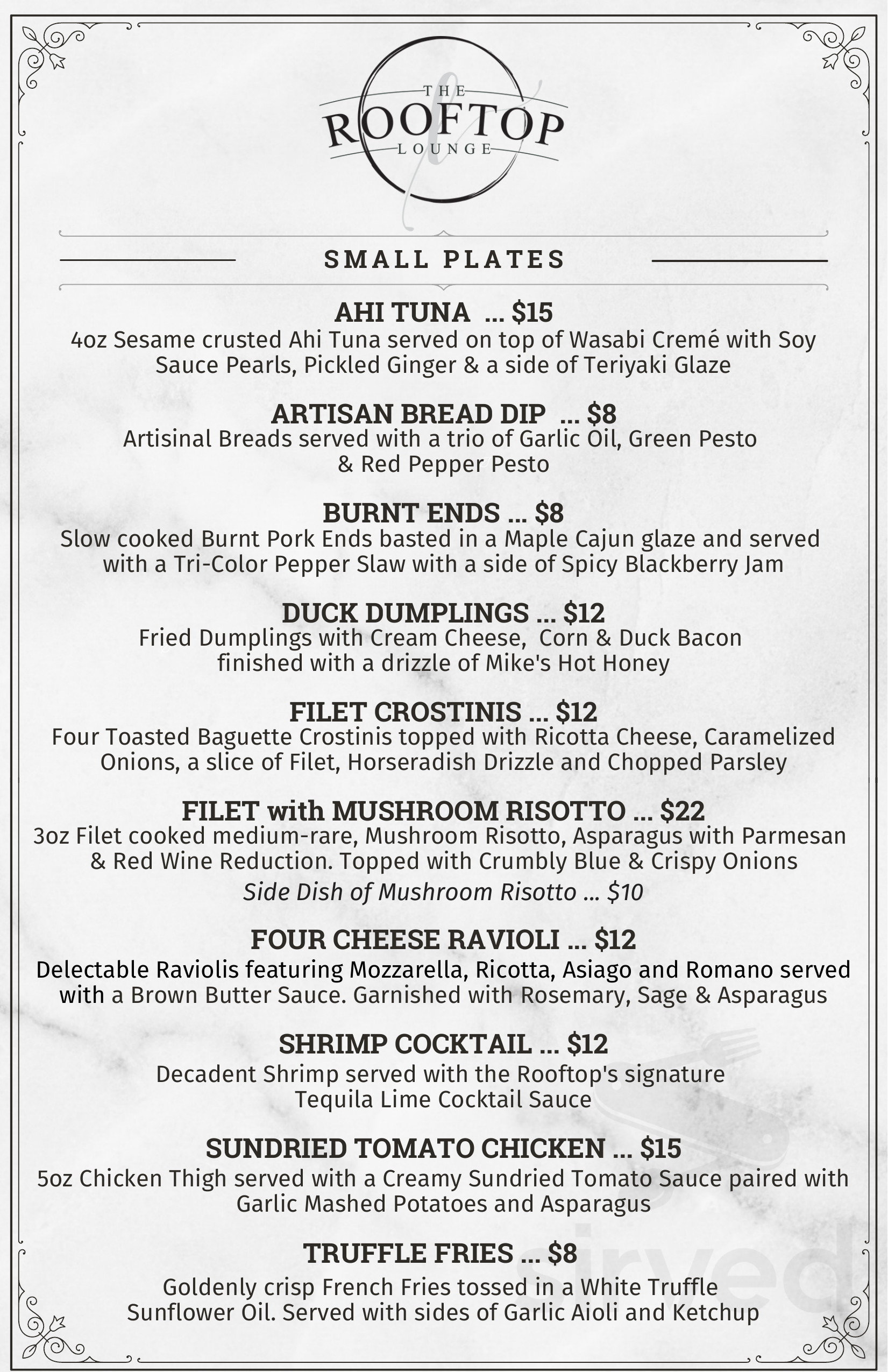 The Rooftop Lounge Oswego menu in Oswego, New York, USA