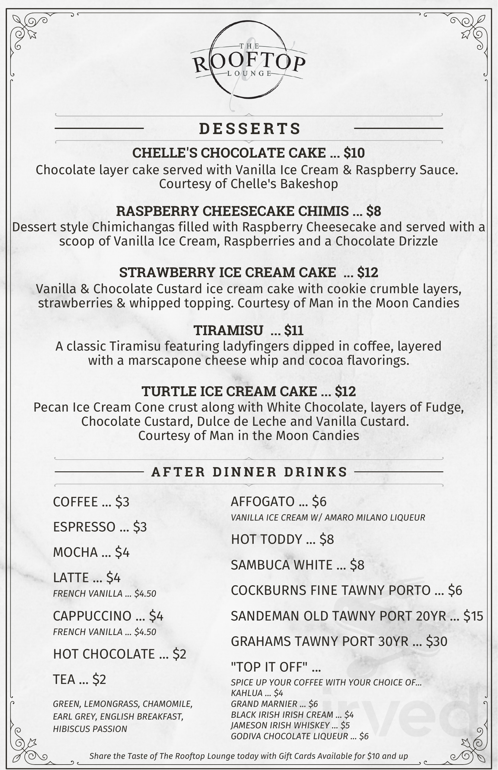 The Rooftop Lounge Oswego menu in Oswego, New York, USA
