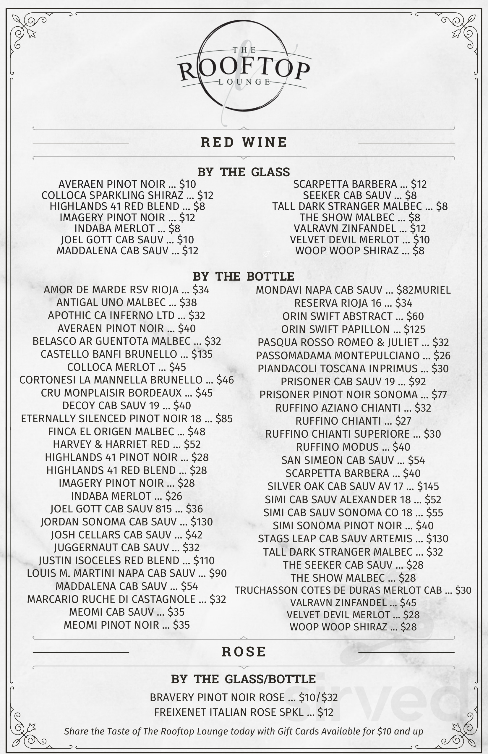 The Rooftop Lounge Oswego menu in Oswego, New York, USA