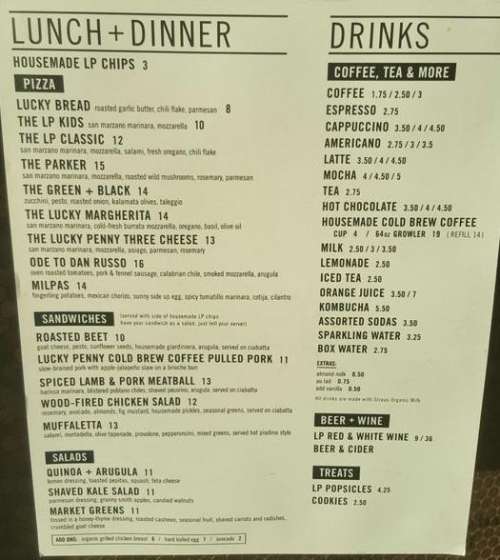 Lucky Penny menu in Santa Barbara, California, USA