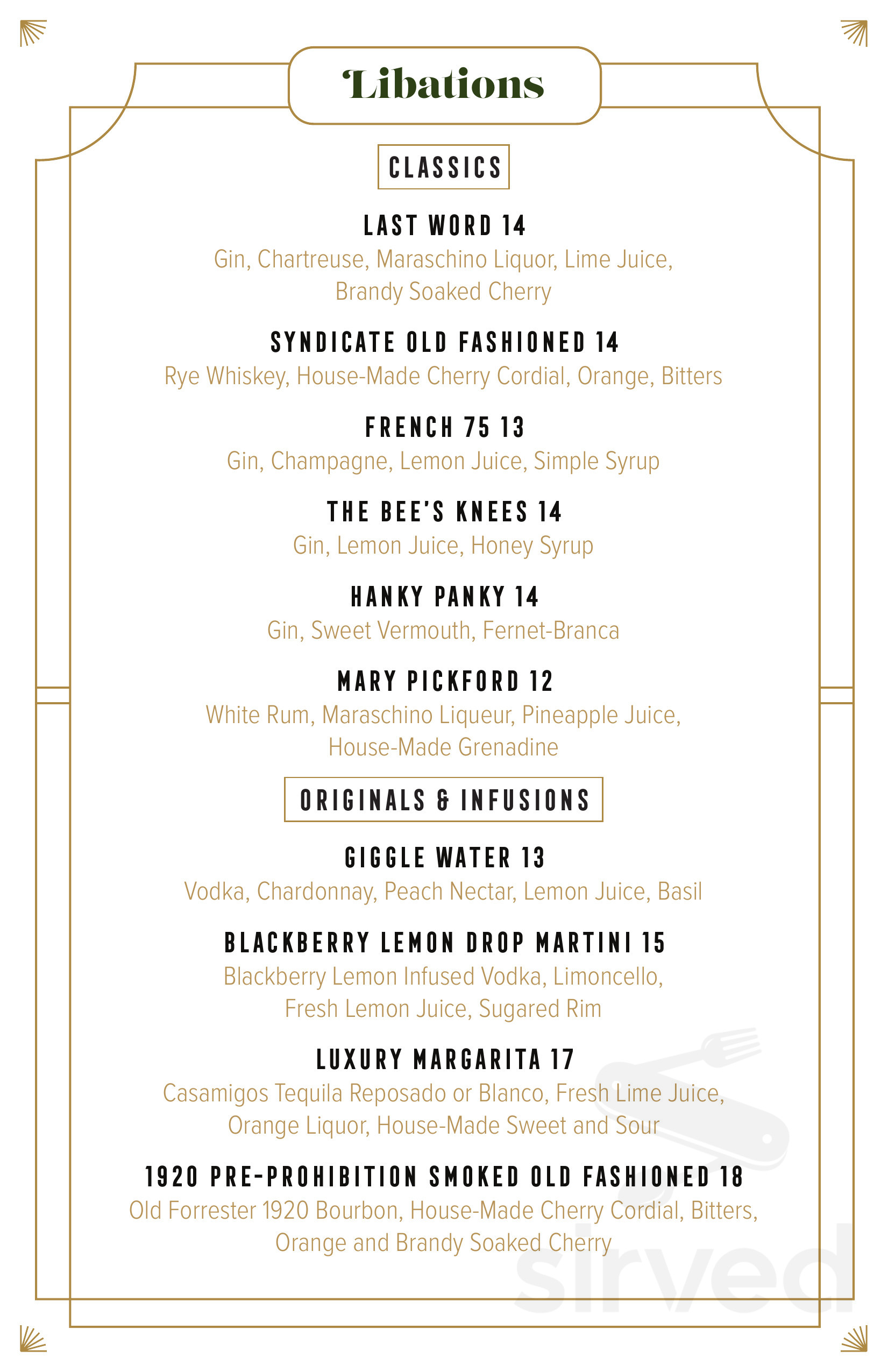 Fifth Avenue Syndicate menu in Moline, Illinois, USA