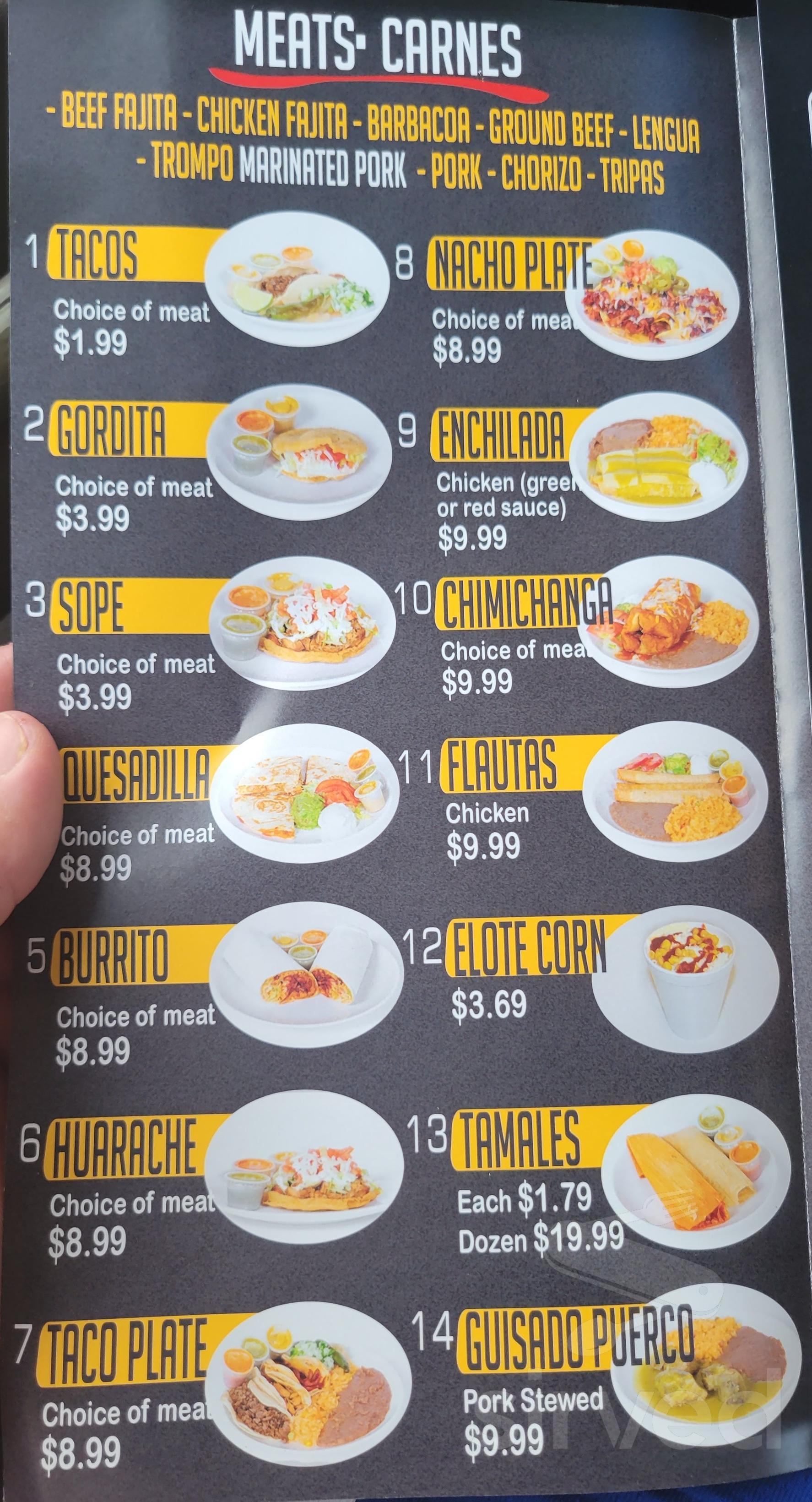 365 Tacos menu in Dallas, Texas, USA