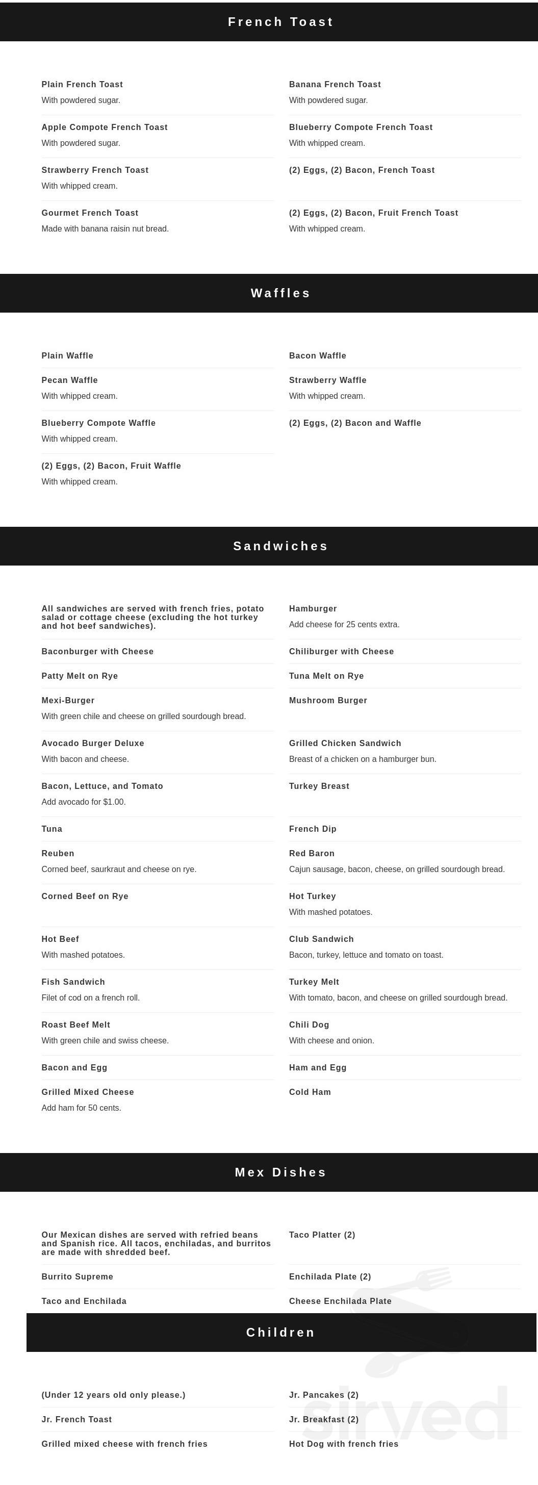 Perry's Cafe menu in San Diego, California, USA