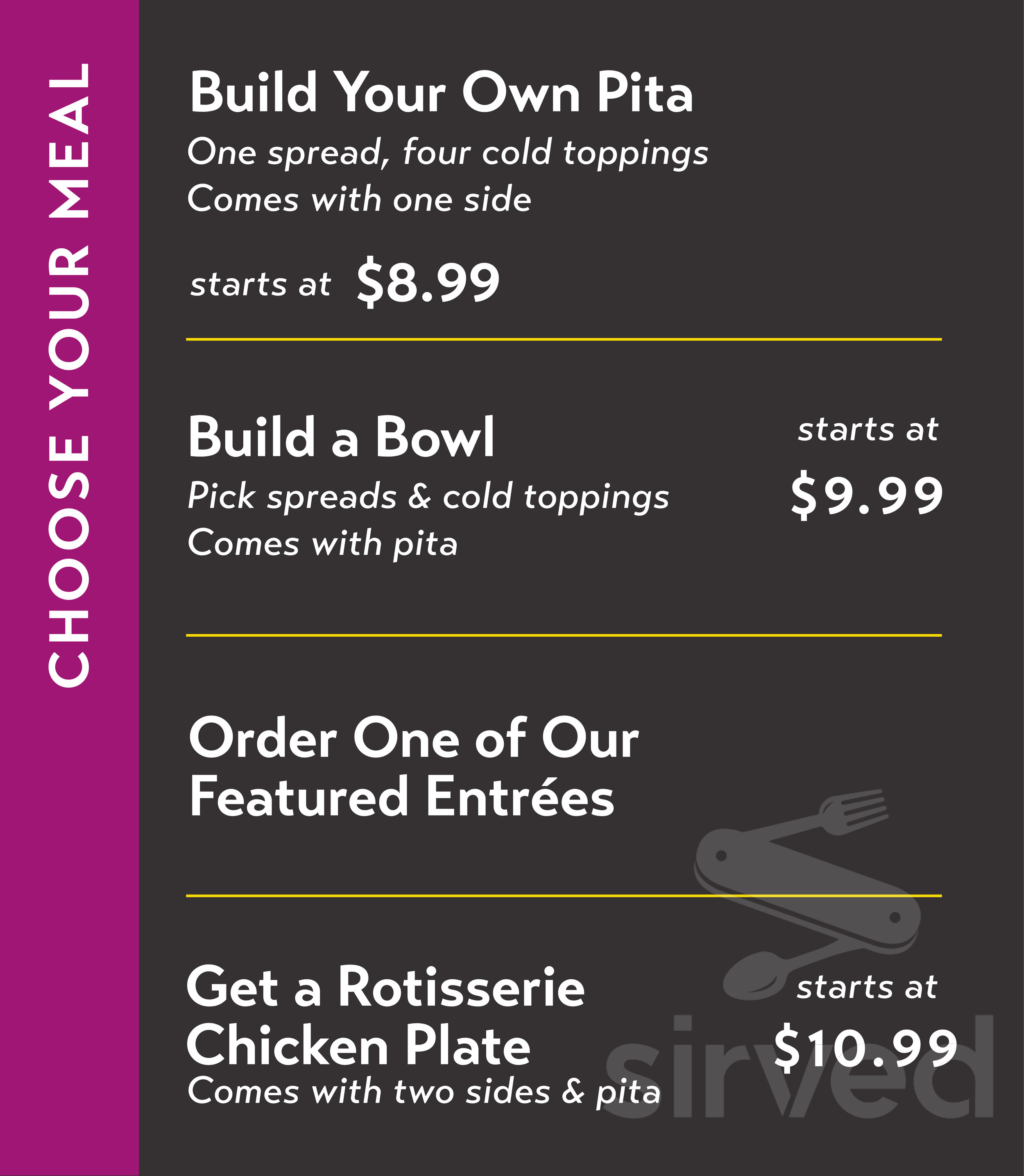 YAFO Kitchen menu in Charlotte, North Carolina, USA