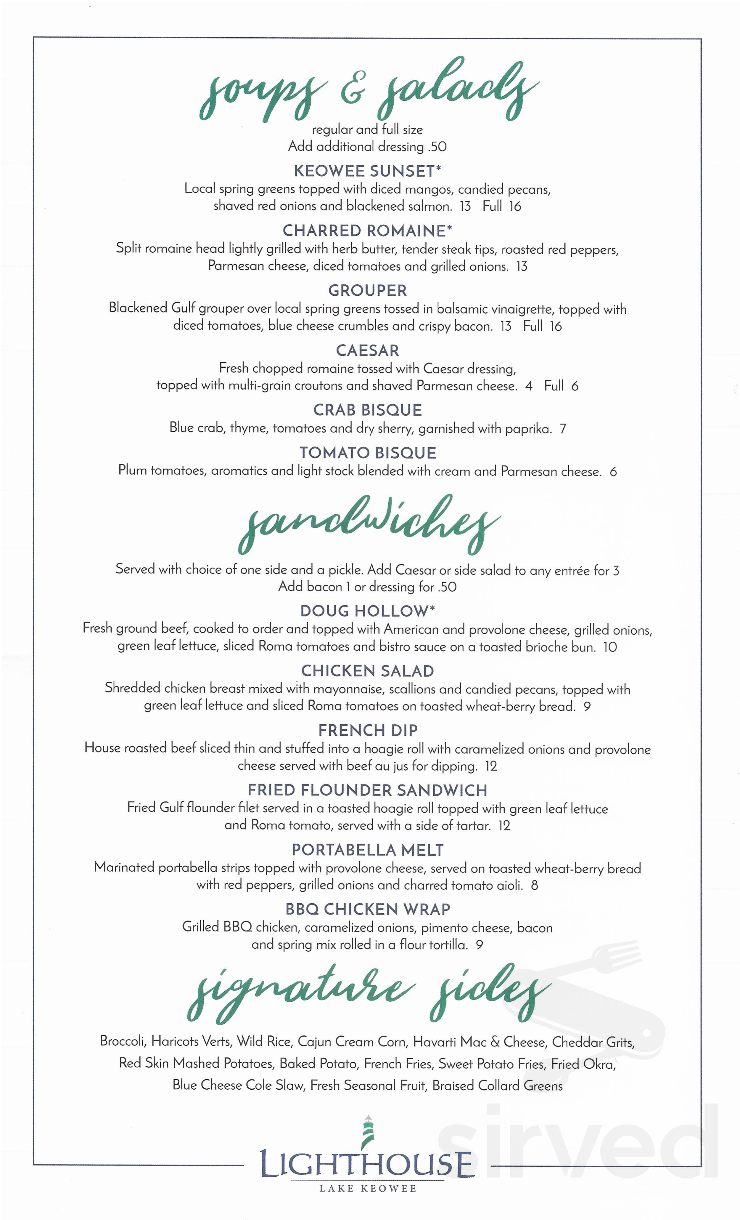 The Lighthouse Restaurant & Event Center menu in Seneca, South Carolina ...