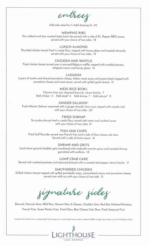 The Lighthouse Restaurant & Event Center menu in Seneca, South Carolina ...