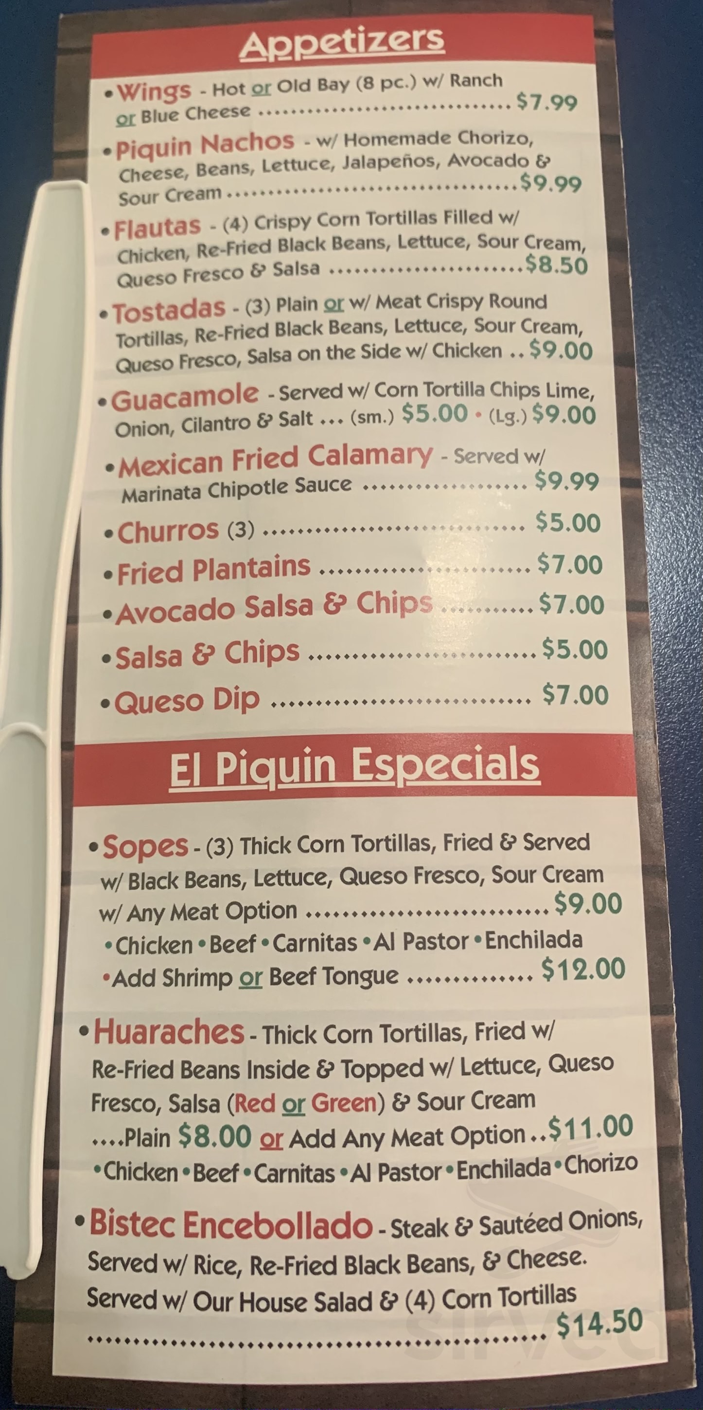 El Piquin Restaurant 2 menu in Middle River, Maryland, USA