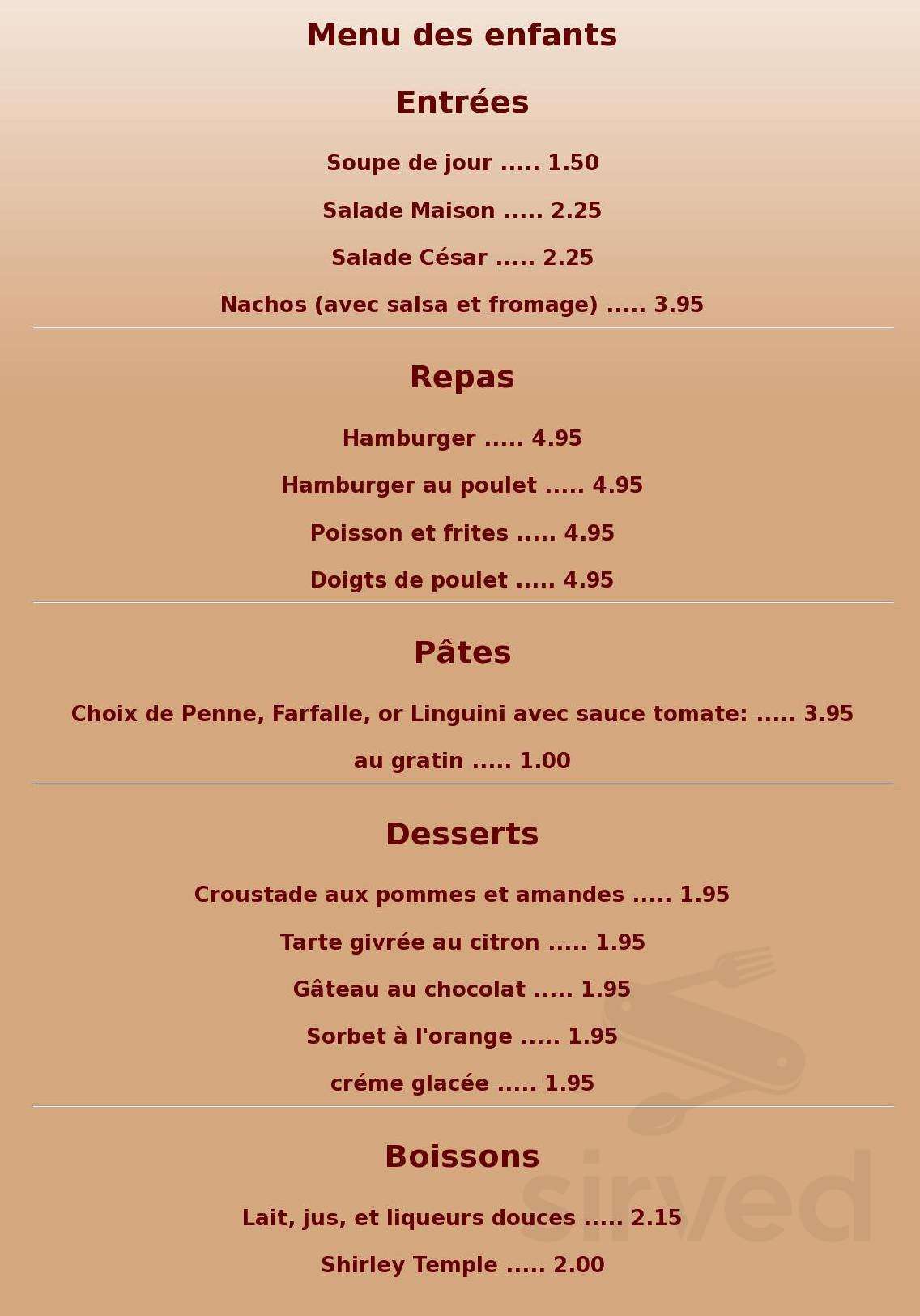 Menu for Mon Village Restaurant in Saint-Lazare, QC | Sirved