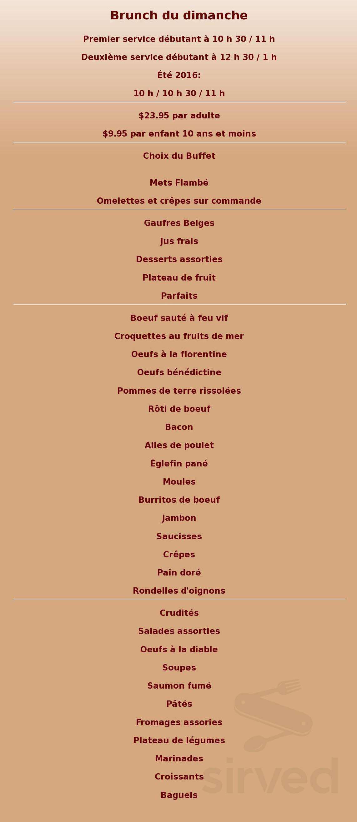 Menu for Mon Village Restaurant in Saint-Lazare, QC | Sirved