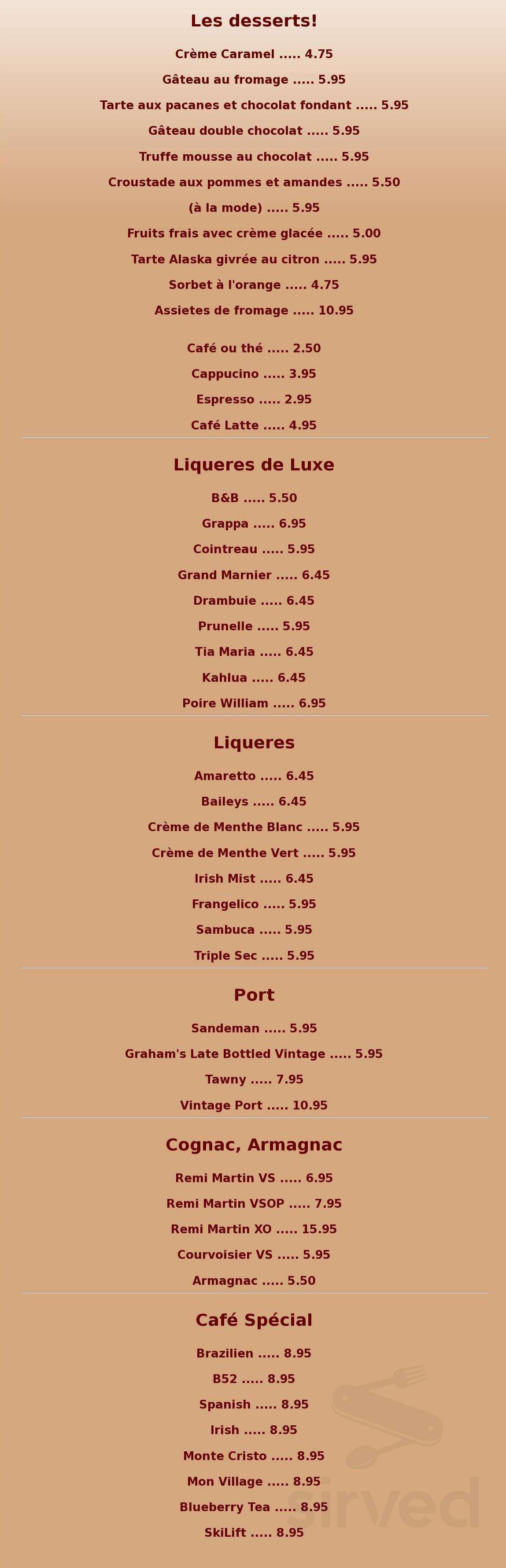 Menu for Mon Village Restaurant in Saint-Lazare, QC | Sirved