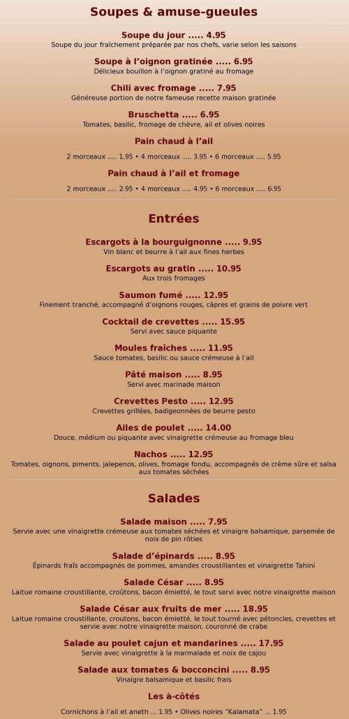 Mon Village Restaurant menu in Saint-Lazare, Quebec, Canada