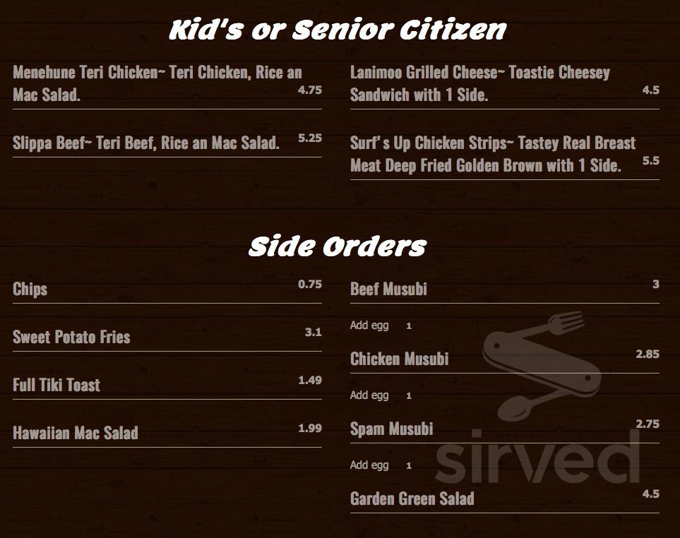 Tiki Teriyaki Grill menu in Walla Walla, Washington, USA