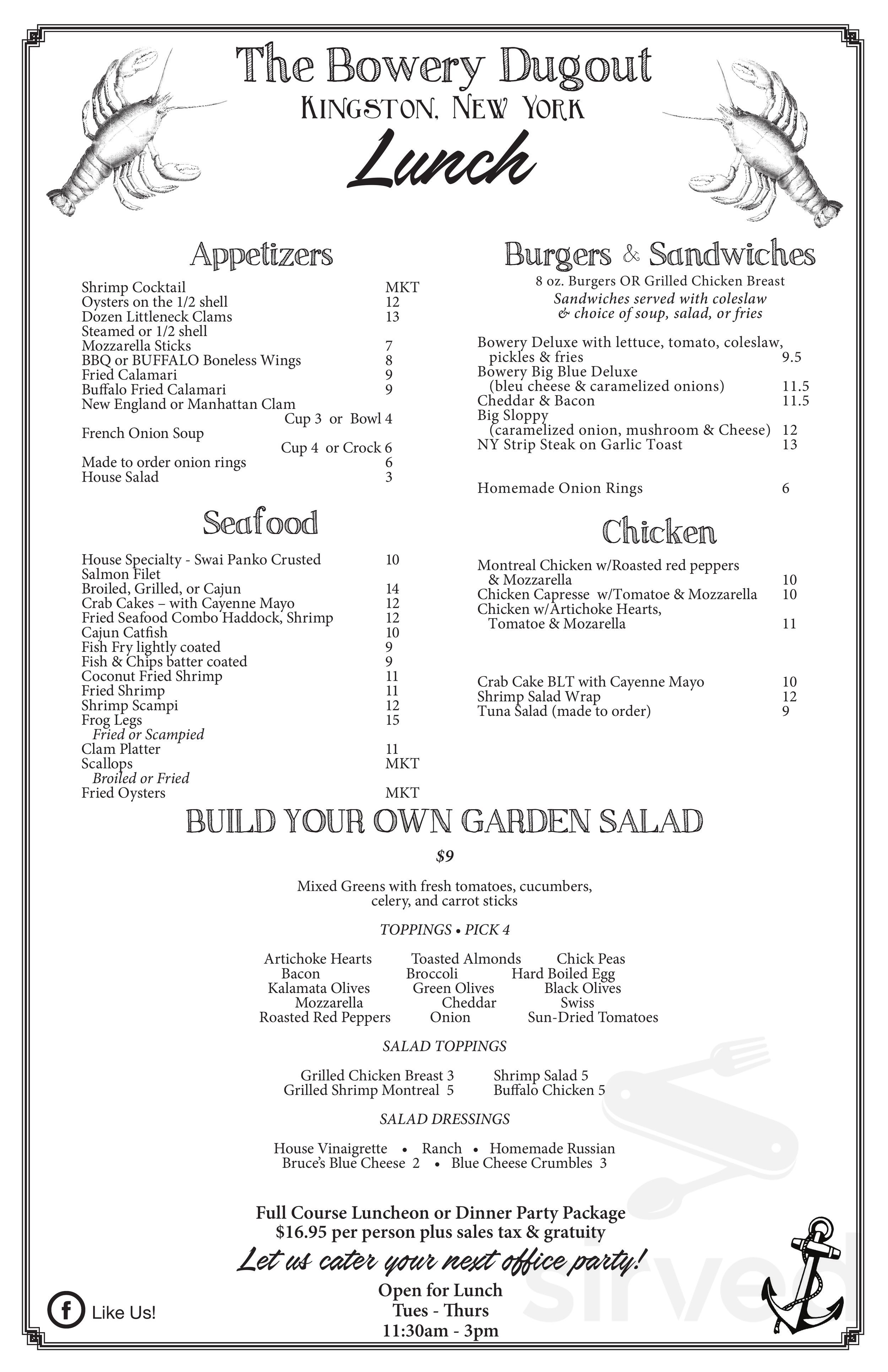 Bowery Dugout menu in Kingston, New York, USA