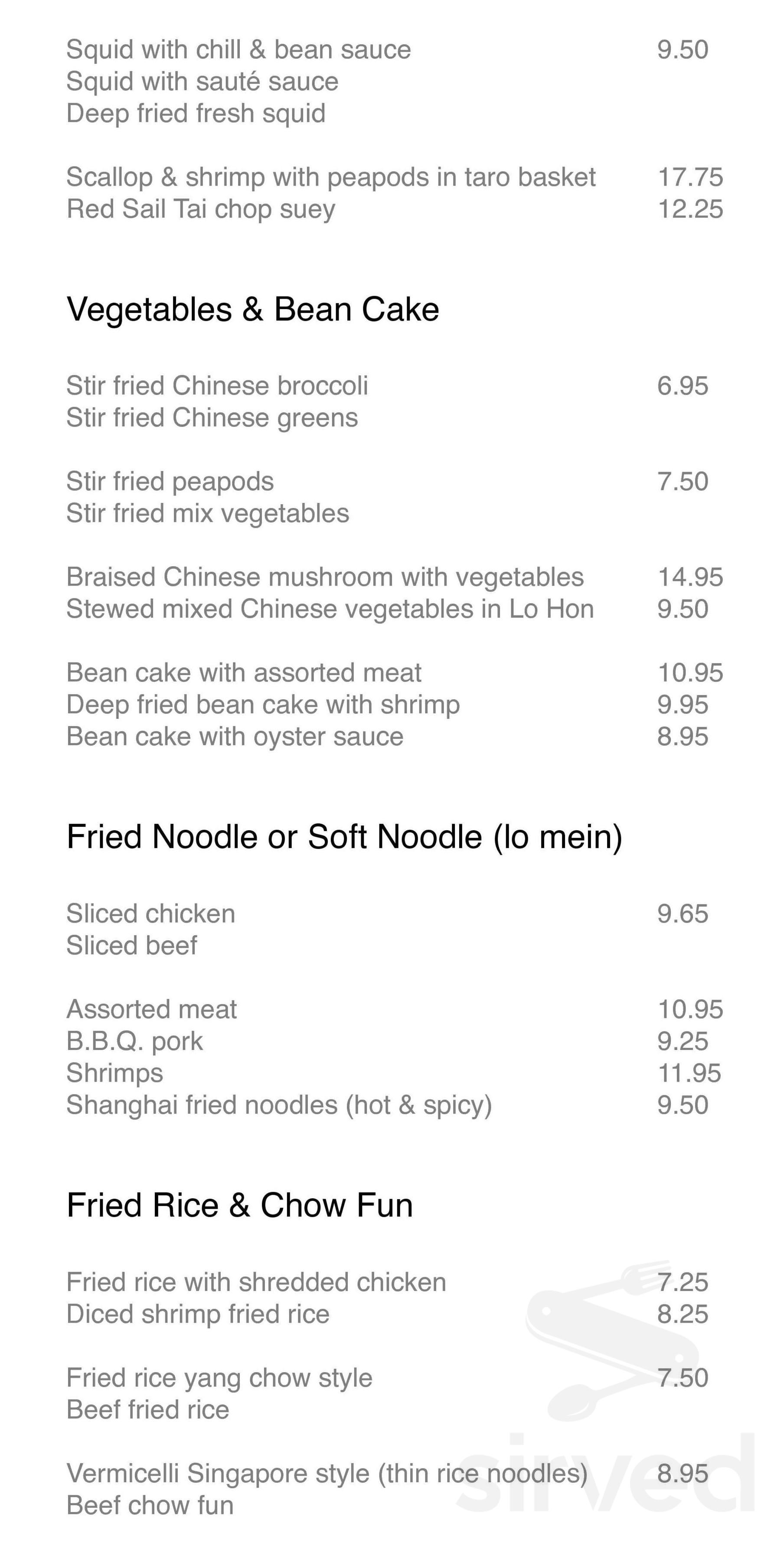 Menu - Windsor ON's The Red Sail Restaurant | Sirved