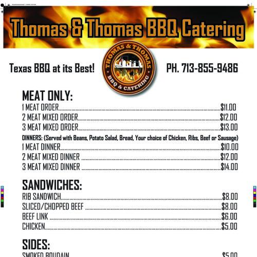 Thomas and Thomas BBQ menu in Houston, Texas, USA