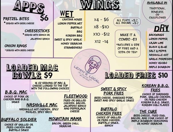 Lenny's Local menu in Weatherford, Texas, USA
