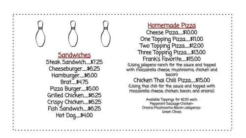 Parkway Bowling Lanes menu in Fond du Lac, Wisconsin, USA