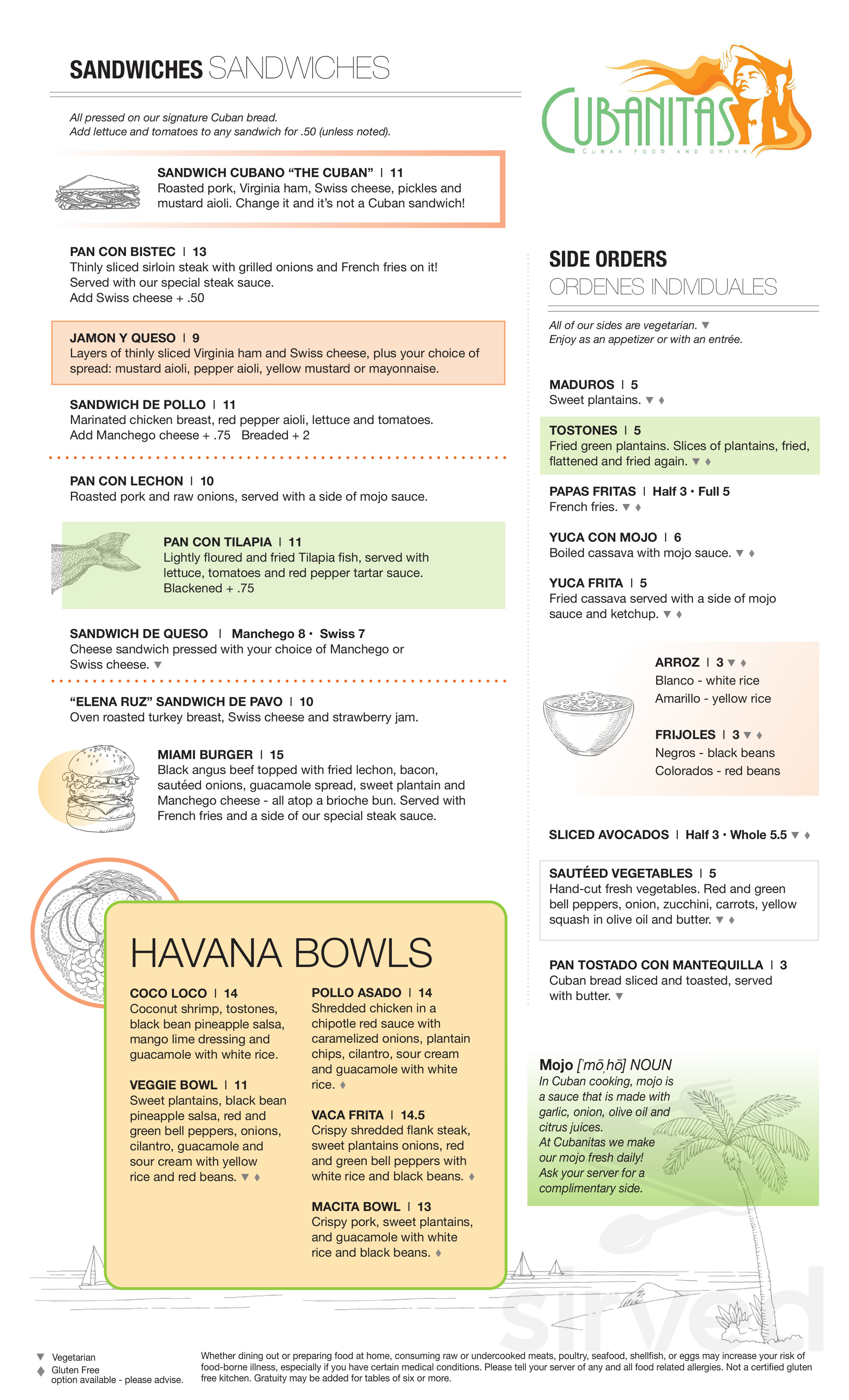 Cubanitas menu in Milwaukee, Wisconsin, USA