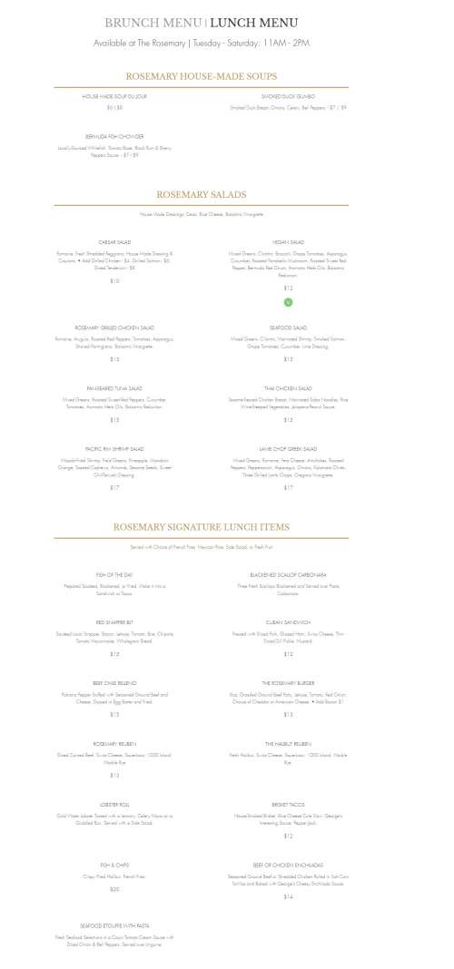 The Rosemary menu in Sarasota, Florida, USA