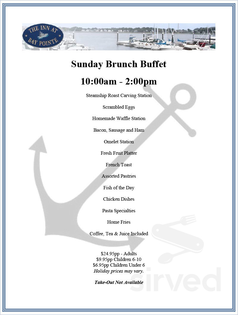 Menu for Bay Pointe Waterfront Restaurant in Quincy, MA | Sirved
