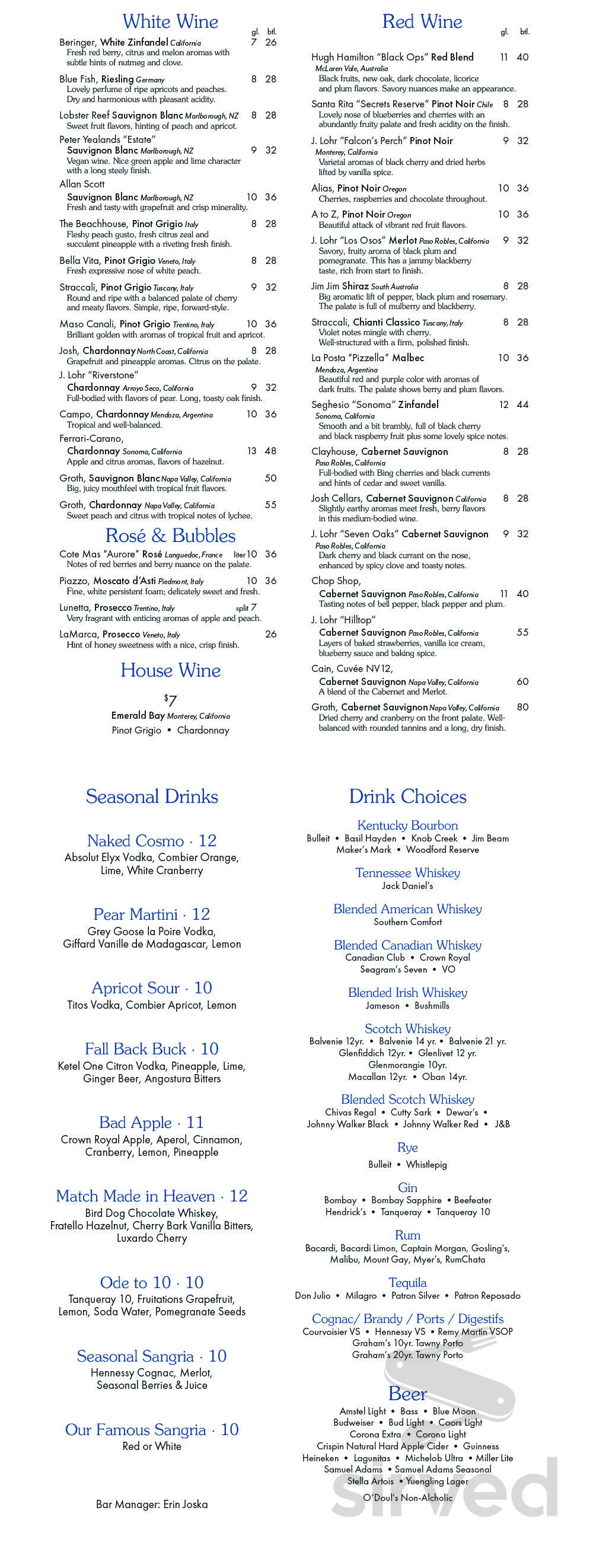 Menu for Bay Pointe Waterfront Restaurant in Quincy, MA | Sirved