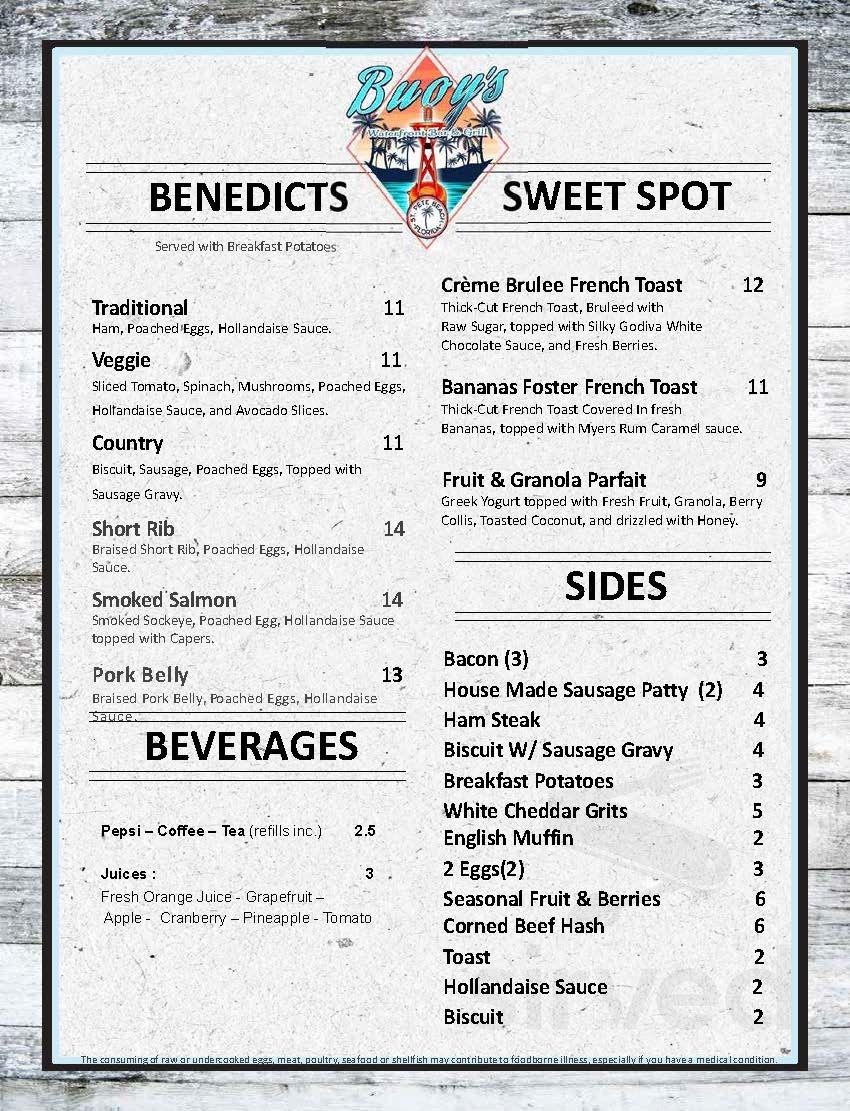 Menu for Buoys Waterfront Bar and Grill in St Pete Beach, FL | Sirved