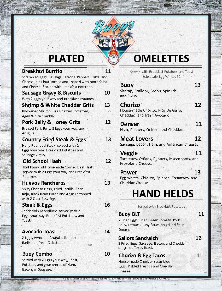 Buoys Waterfront Bar and Grill menu in St Pete Beach, Florida, USA