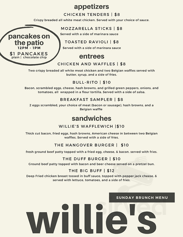 Willie's menus in Columbia, Missouri, United States