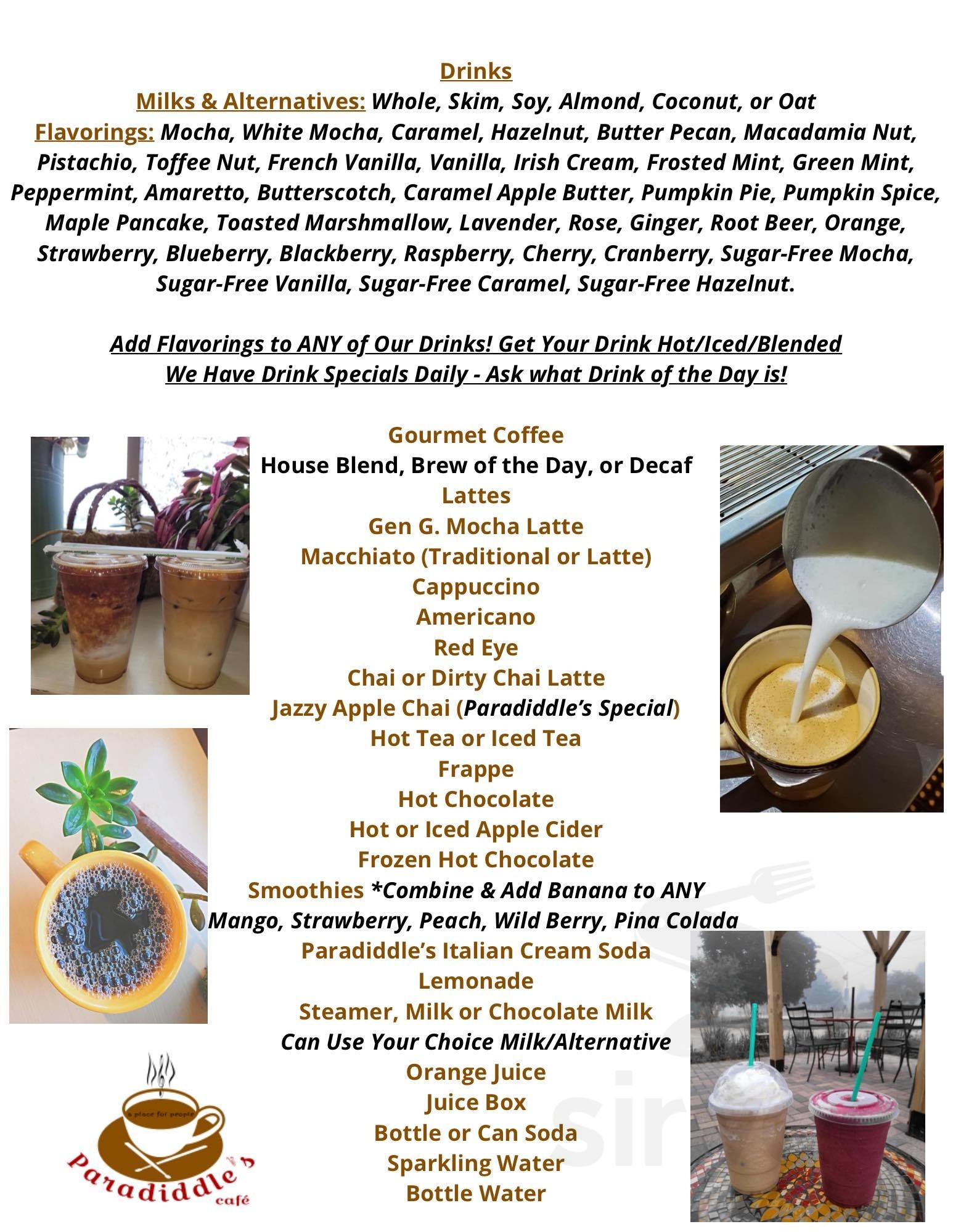 Menu - Waterloo WI's Paradiddle's Cafe | Sirved