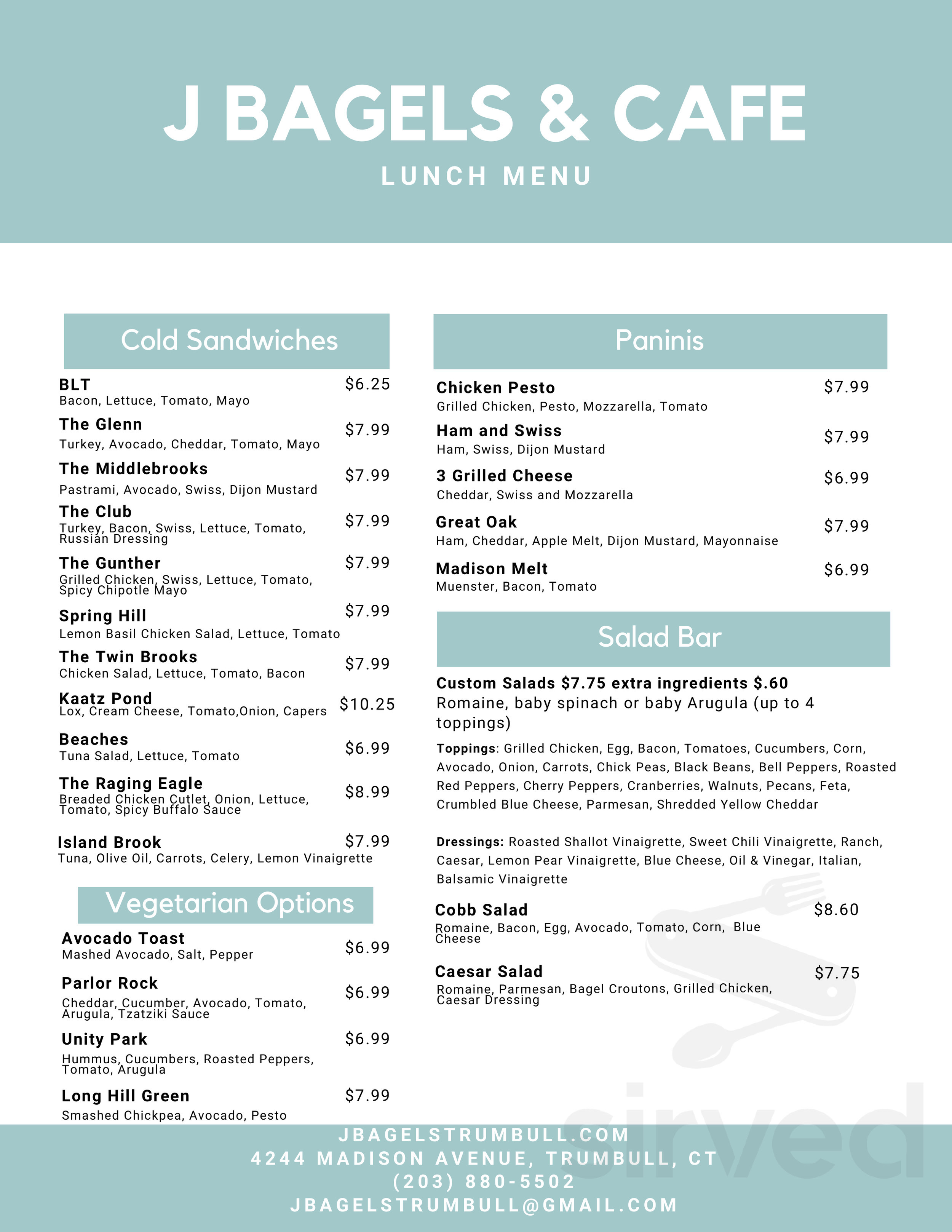 J Bagels & Cafe menu in Trumbull, Connecticut, USA