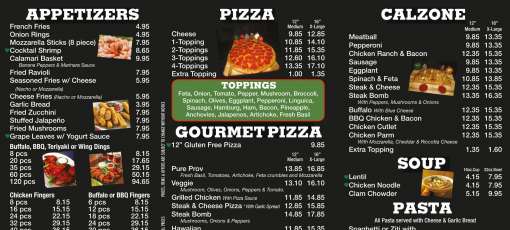 Menu for Vasilios Pizza in Providence, RI | Sirved