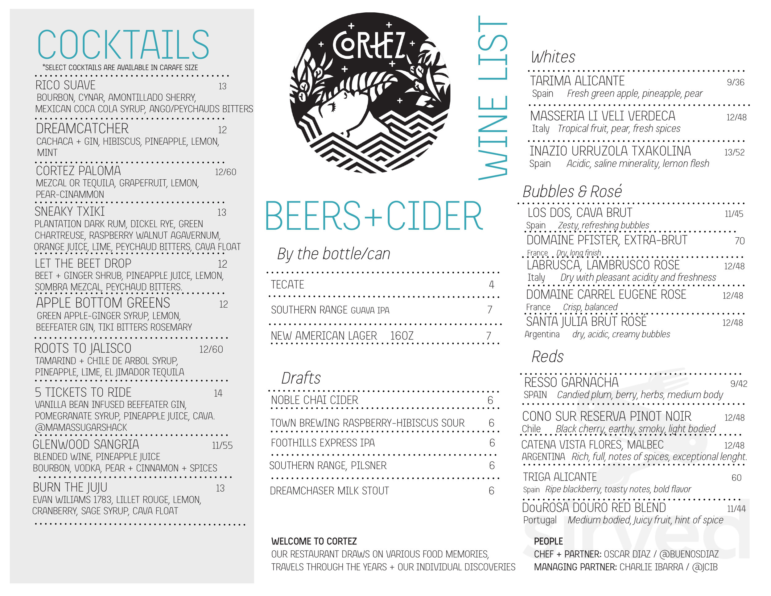 Menu - Raleigh NC's Cortez Seafood and Cocktail | Sirved