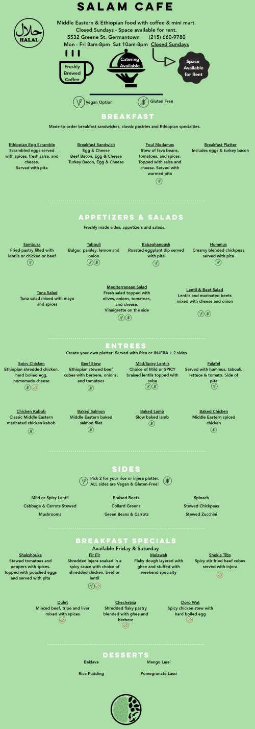 Salam Cafe menu in Philadelphia, Pennsylvania, USA