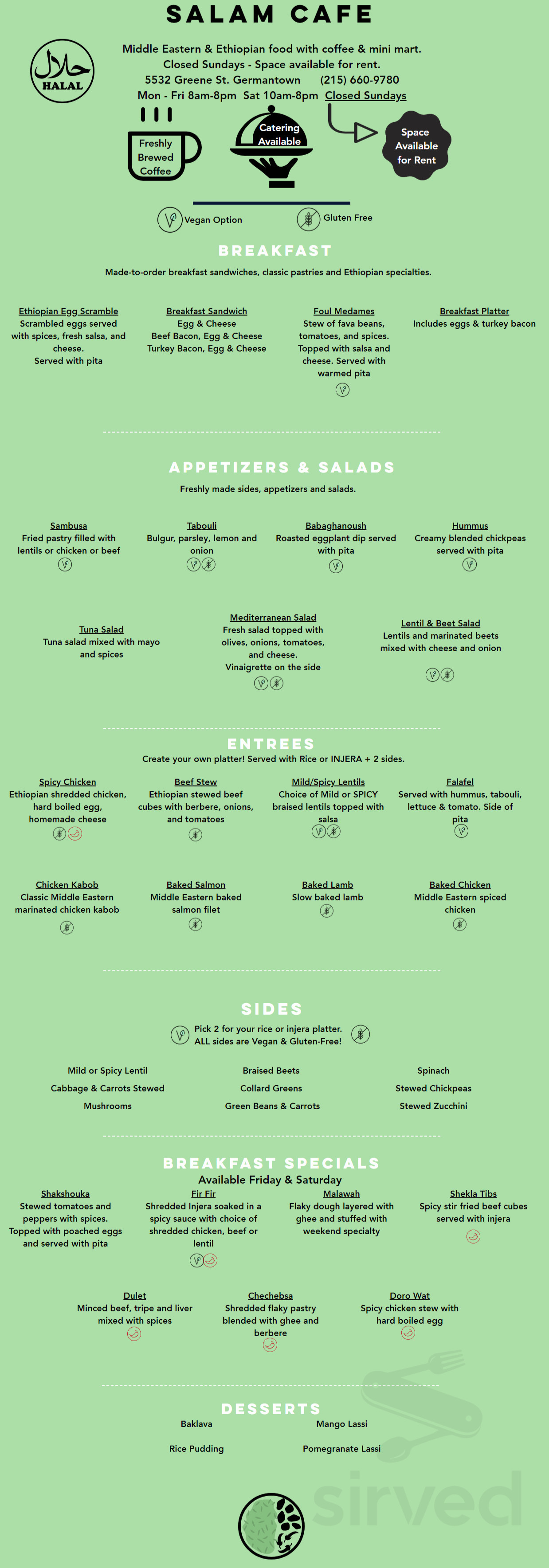 Salam Cafe menu in Philadelphia, Pennsylvania, USA