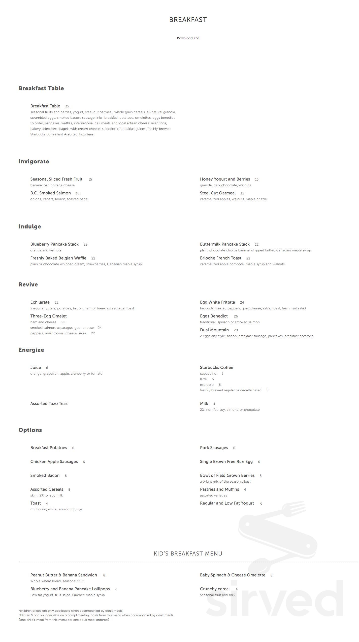 Grill & Vine Whistler menu in Whistler, British Columbia, Canada