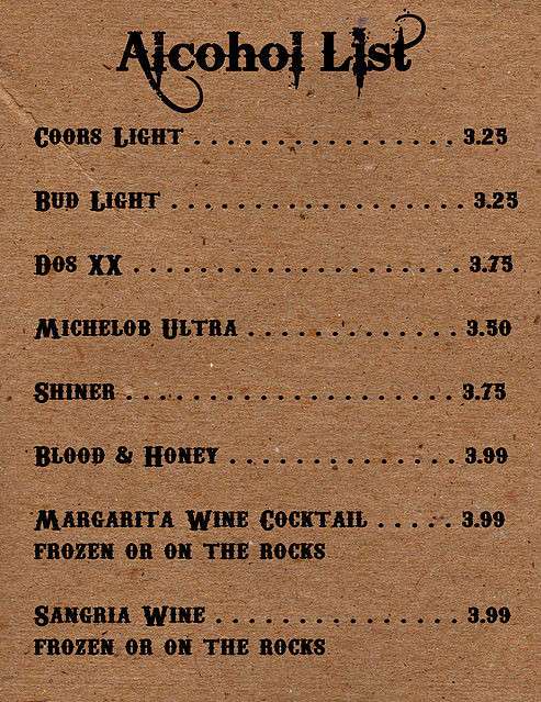 Skeet's Texas Grill menu in Sweetwater, Texas, USA