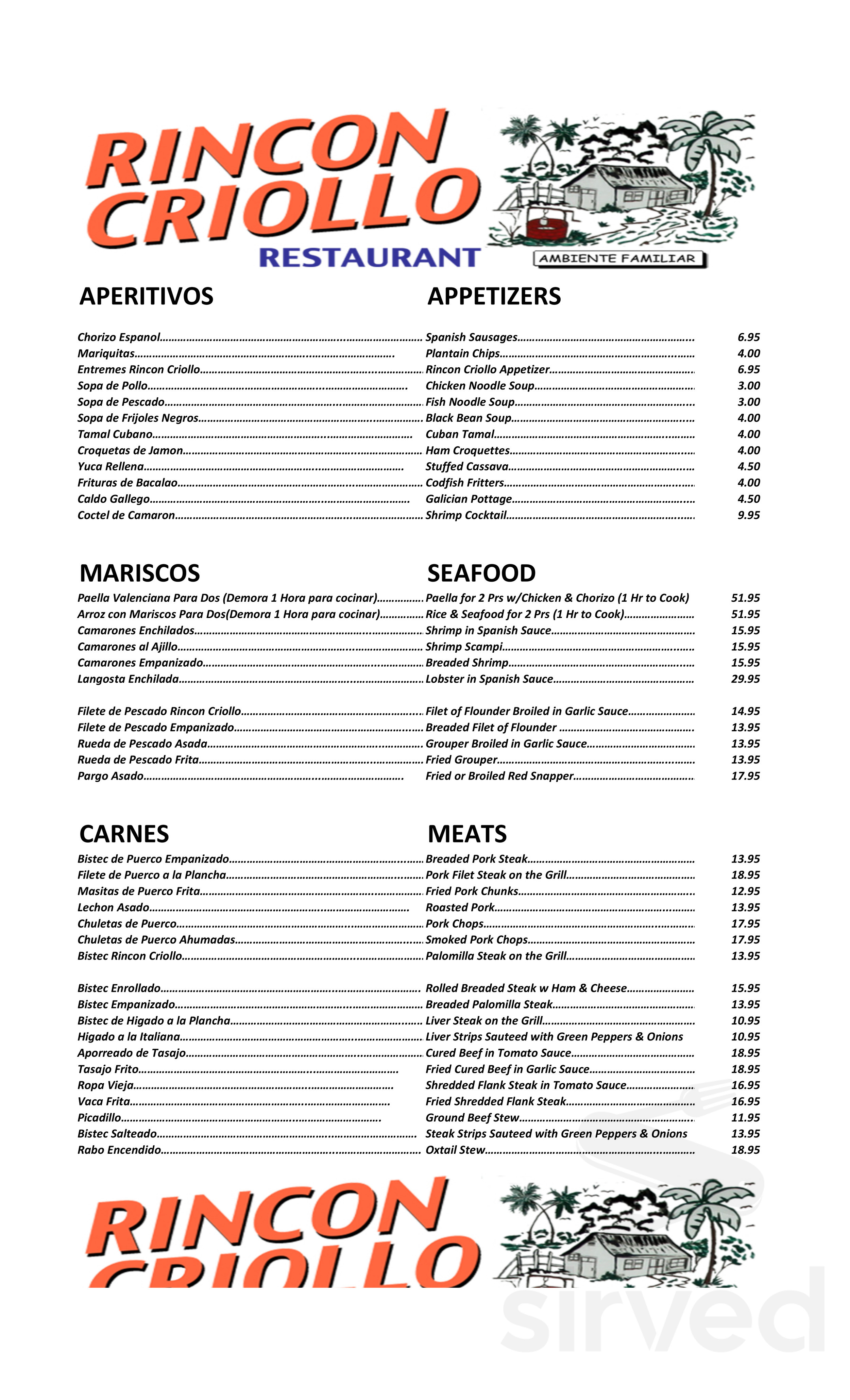 Rincon Criollo menu in Huntington Station, New York, USA