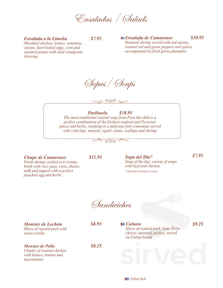 Menu for La Limeña Grill in Rockville, Maryland, United States