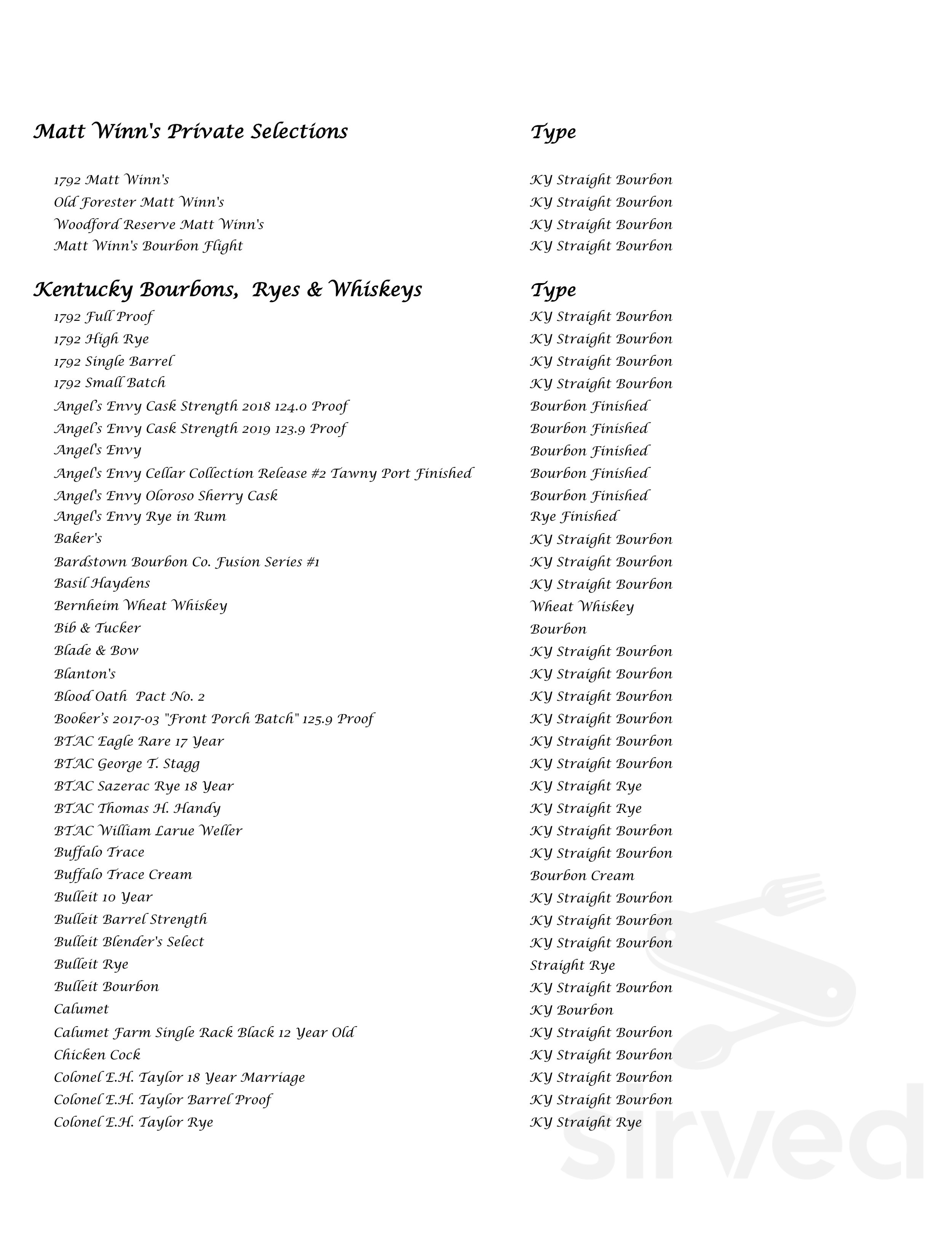Menu - Louisville KY's Matt Winn's Steakhouse | Sirved
