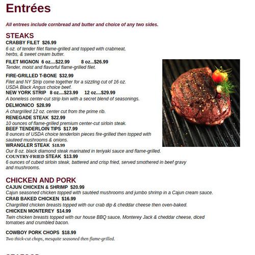 Sand Springs Saloon & Steakhouse menu in Frostburg, Maryland, USA